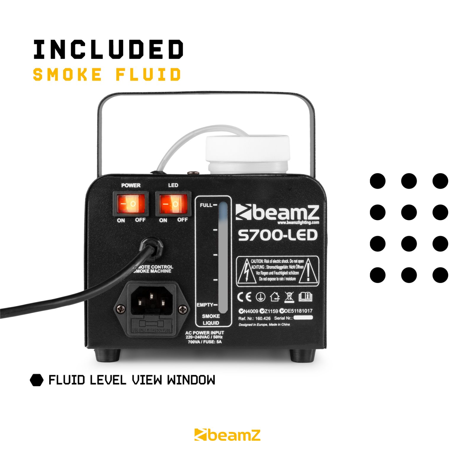 Beamz S700-LED Smoke Machine with LED Flame Effect 700W