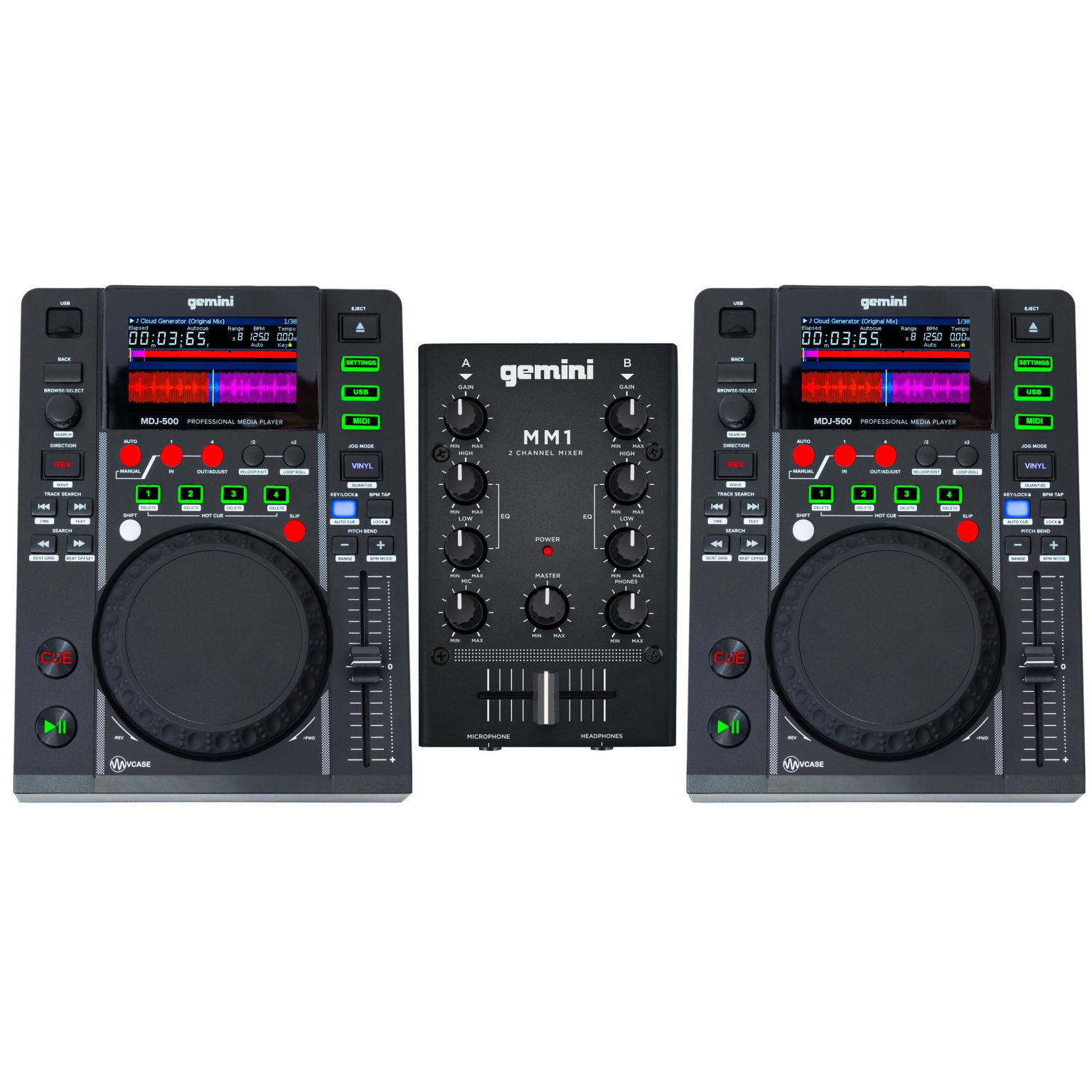 Gemini DJ Starter Pack with MDJ-500 DJ Deck and MM1 DJ Mixer
