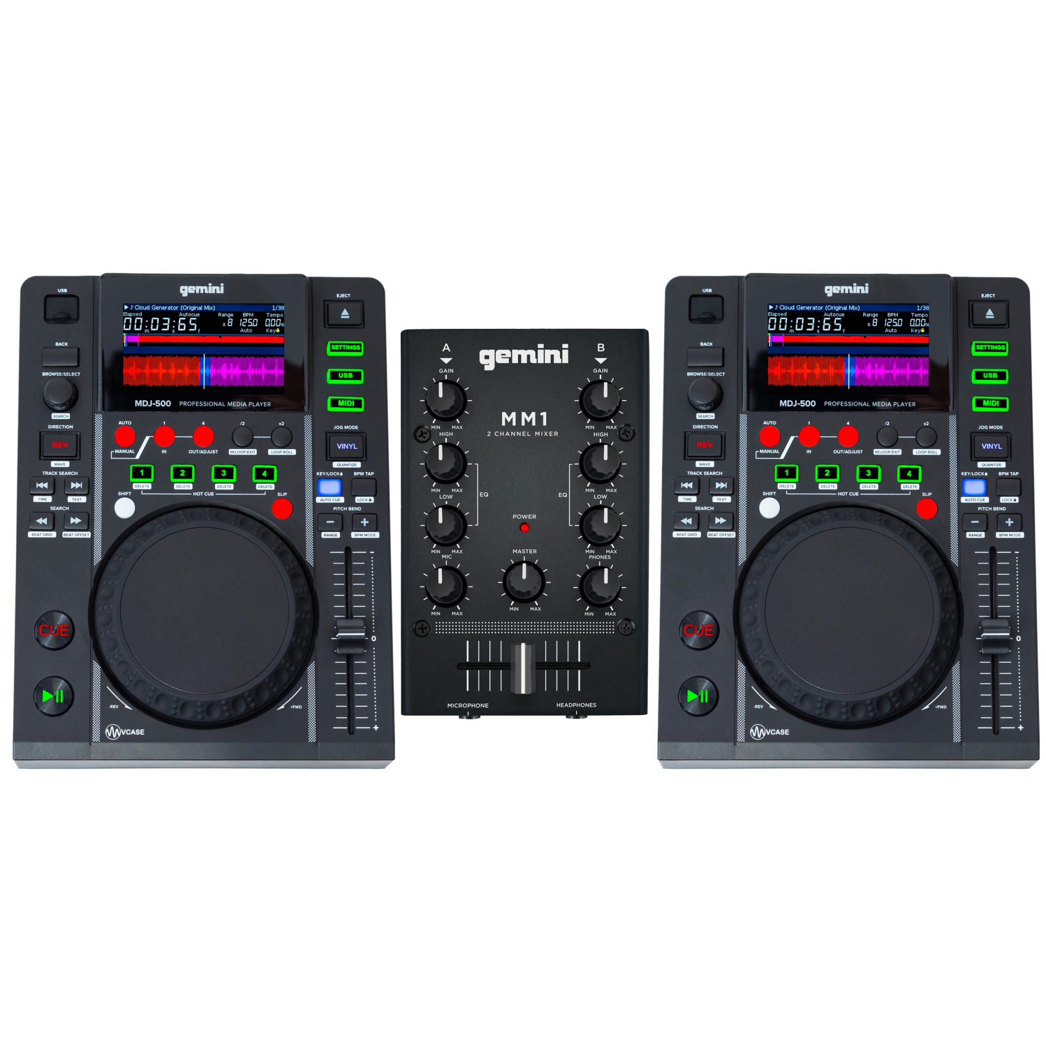 Gemini DJ Starter Pack with MDJ-500 DJ Deck and MM1 DJ Mixer