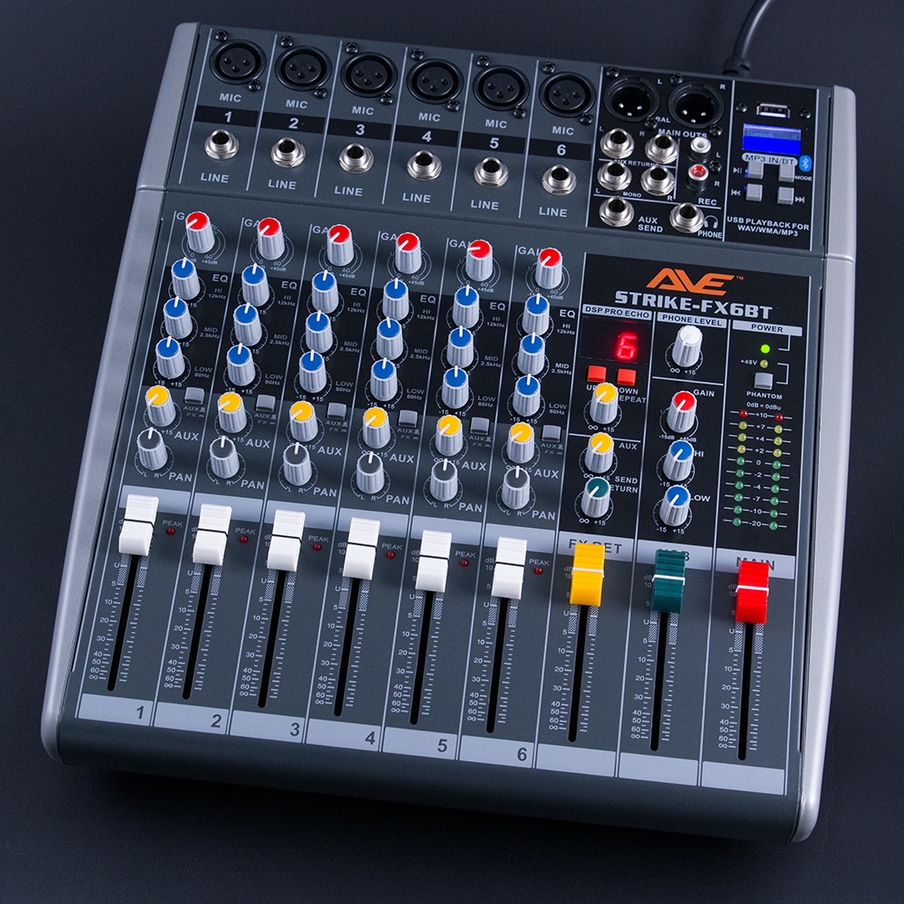 AVE Strike-FX 6 Bluetooth PA Mixer with FX & USB – 6 Channel