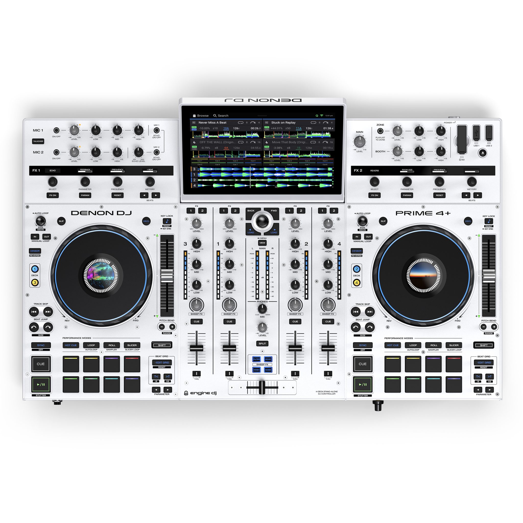 Denon DJ Prime 4+ White Standalone 4-Deck DJ Controller