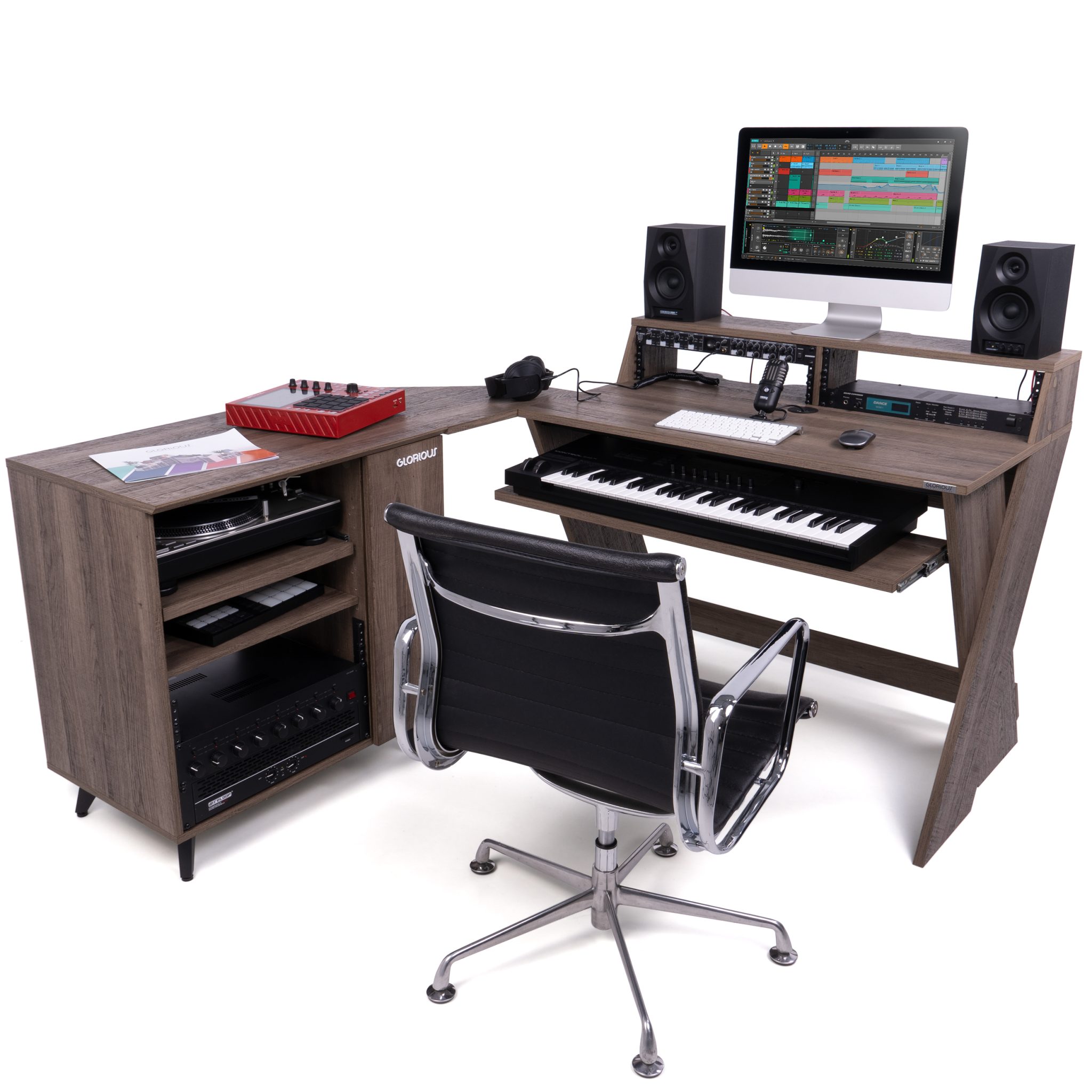 Glorious Walnut Compact Studio Sound Desk - 3-Piece Set